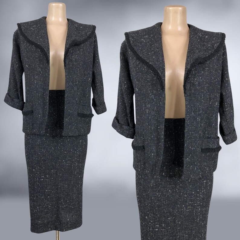 VINTAGE 50s Doris Dodson Wool Skirt Suit With Fringe Trim | Swing ...