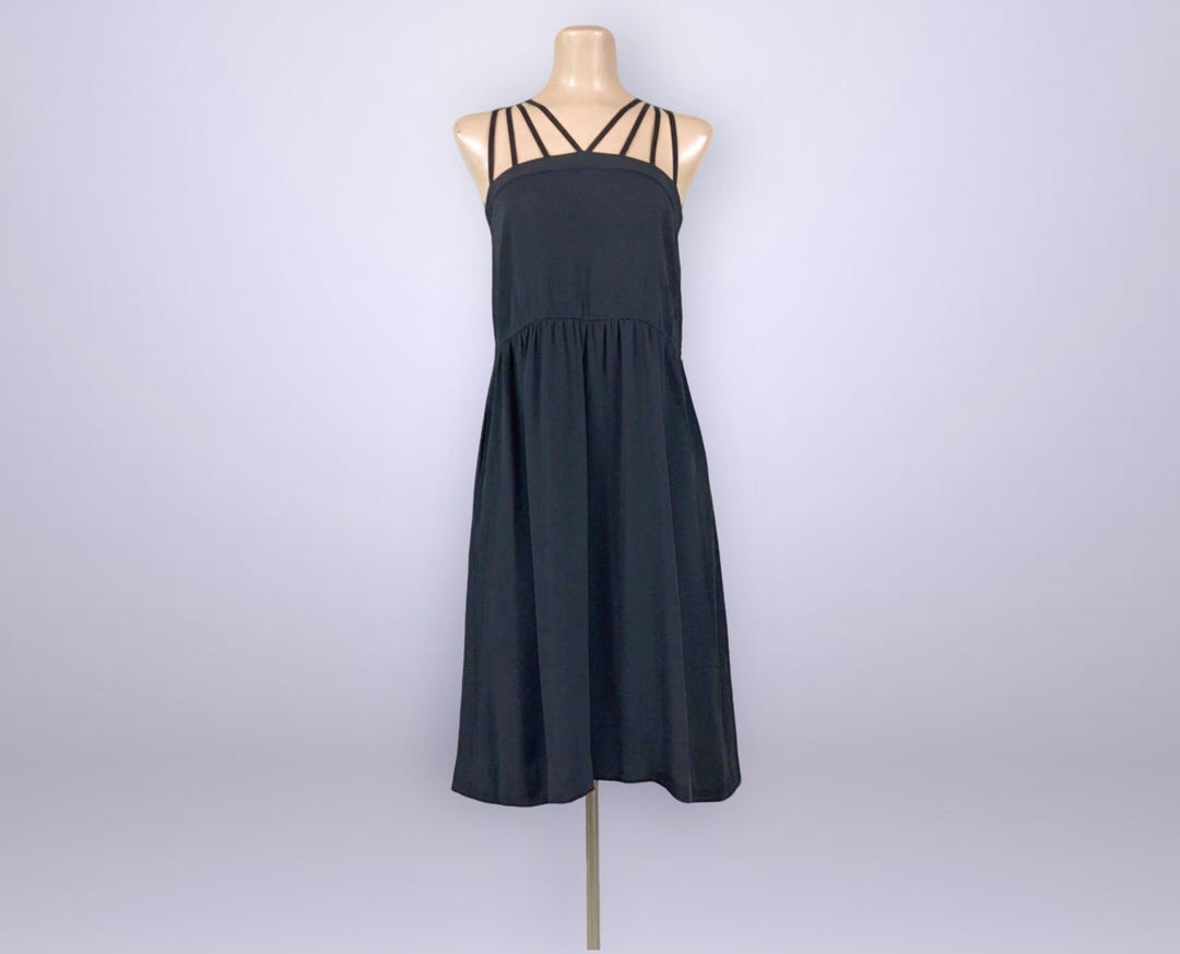 VINTAGE 80s Black Cage Neck Slip Dress Size 4 With Pockets | VFG - Etsy