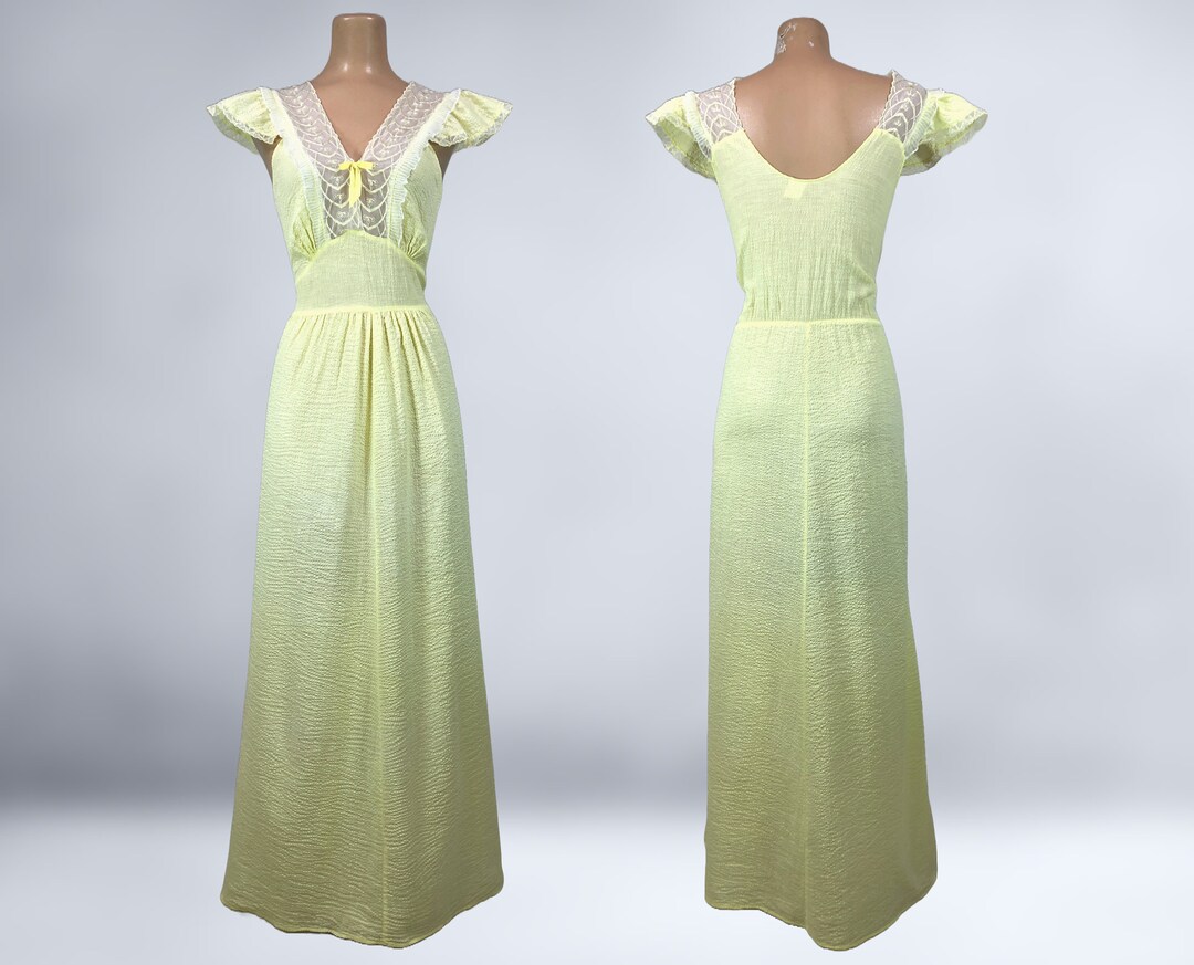 VINTAGE 50s Yellow Cotton Plisse Goddess Nightgown by Stardust Sz 36 ...
