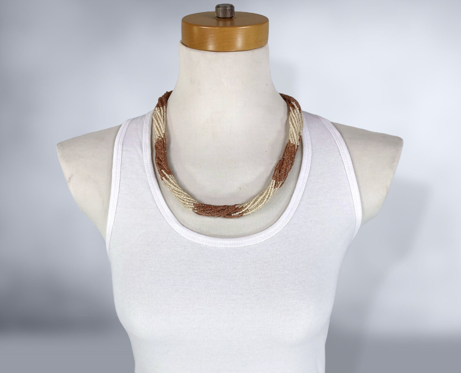 VINTAGE 50s 60s Root Beer Float Glass Seed Bead Torsade Necklace JAPAN ...