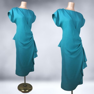VINTAGE 80s Turquoise Draped Hip Swag Peplum Wrap Dress by - Etsy