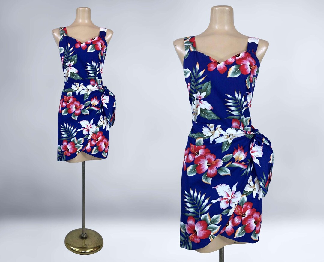 VINTAGE 80s 90s Floral Hawaiian Sarong Pin-up Dress Sz M by Ky's Hawaii ...