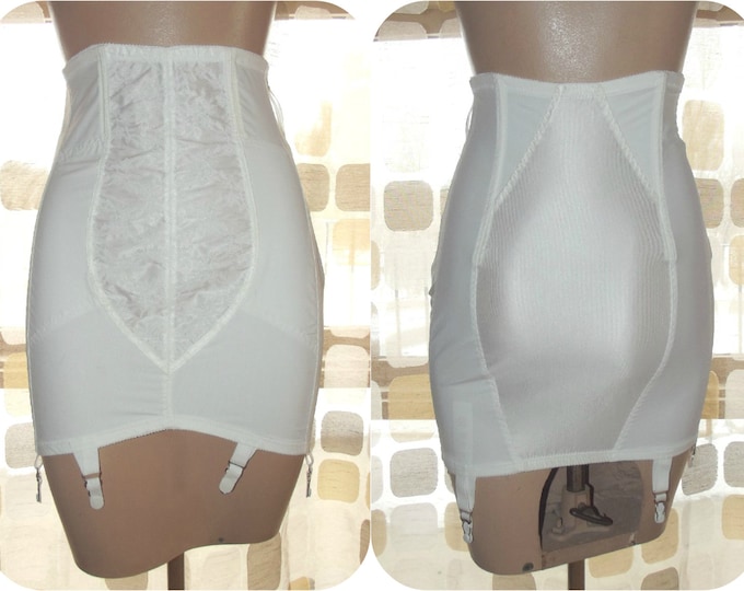 Vintage 50s Open Bottom High Waist Boned Girdle 32 WHITE Garter Belt ...