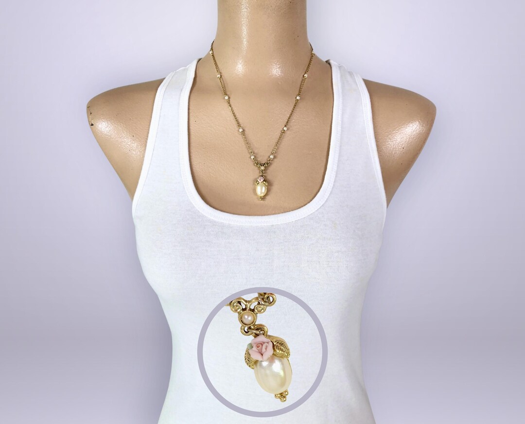 VINTAGE 90s Porcelain Rose Necklace by 1928 Jewelry | Victorian ...