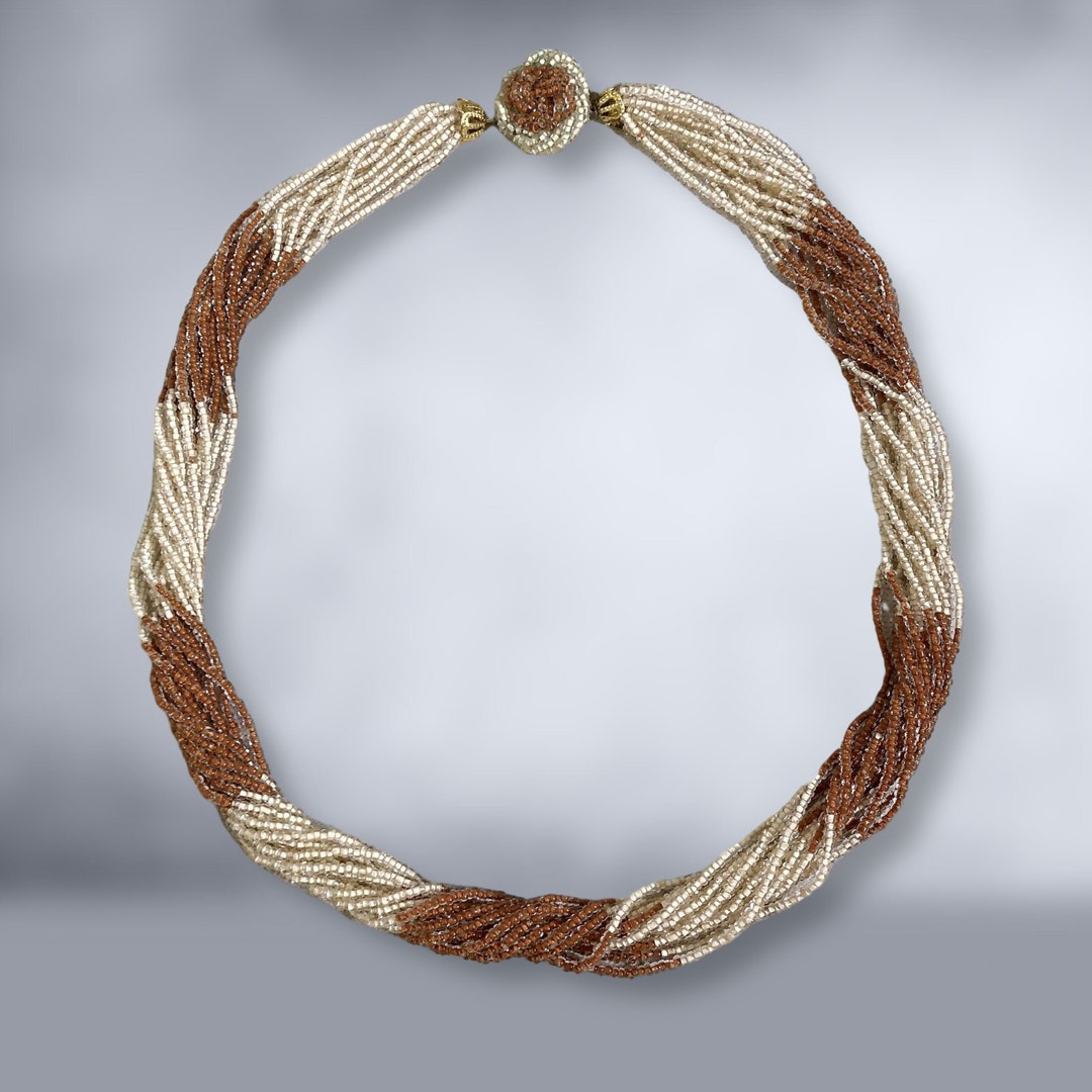 VINTAGE 50s 60s Root Beer Float Glass Seed Bead Torsade Necklace JAPAN ...