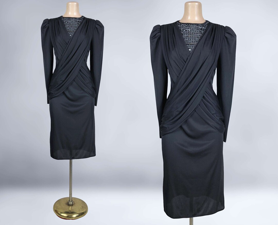 VINTAGE 80s Draped Sequin Party Dress | Diamond's Run by Wayne Diamond ...
