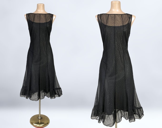 VINTAGE Y2K 00s Illusion Black Sheer Mesh Over Satin Slip Dress | 2000s ...