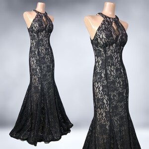 VINTAGE 00s Y2K Black Lace Lace Illusion Mermaid Formal Dress by R&M ...