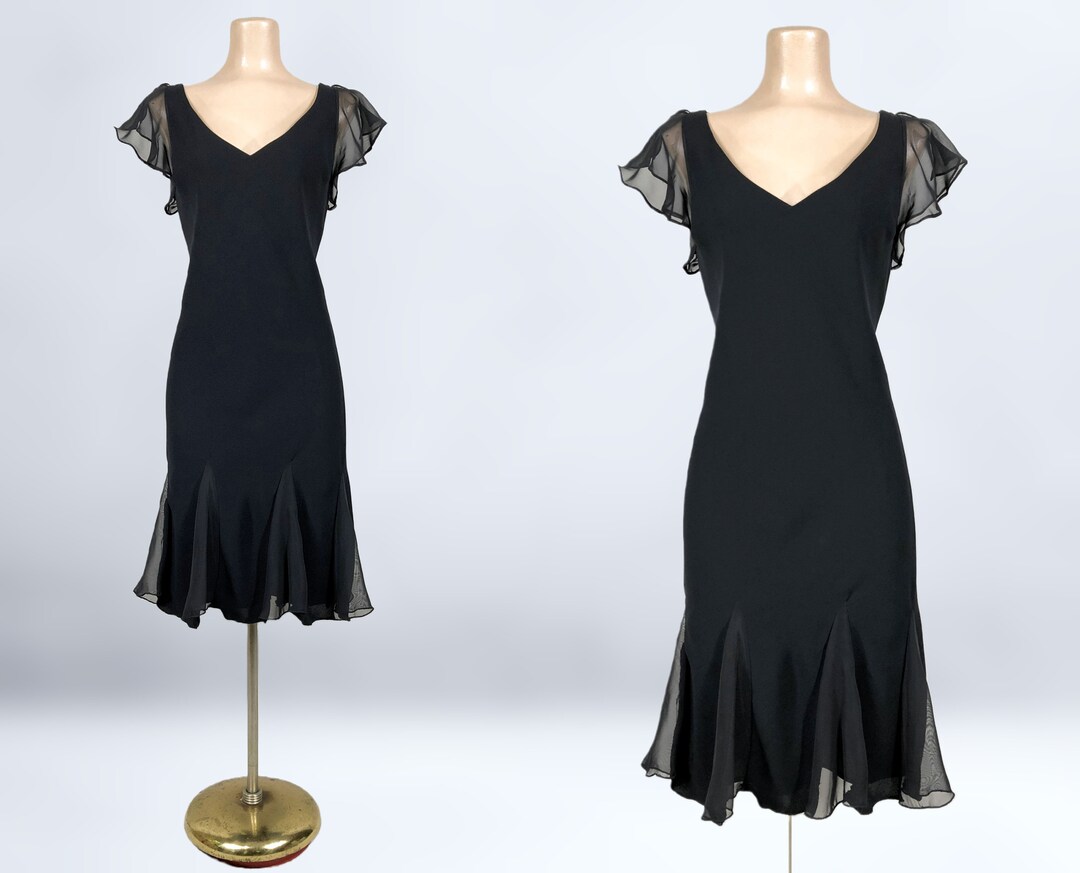VINTAGE 90s Does 30s Sheer Black Flutter Sleeve Dress 1990s - Etsy