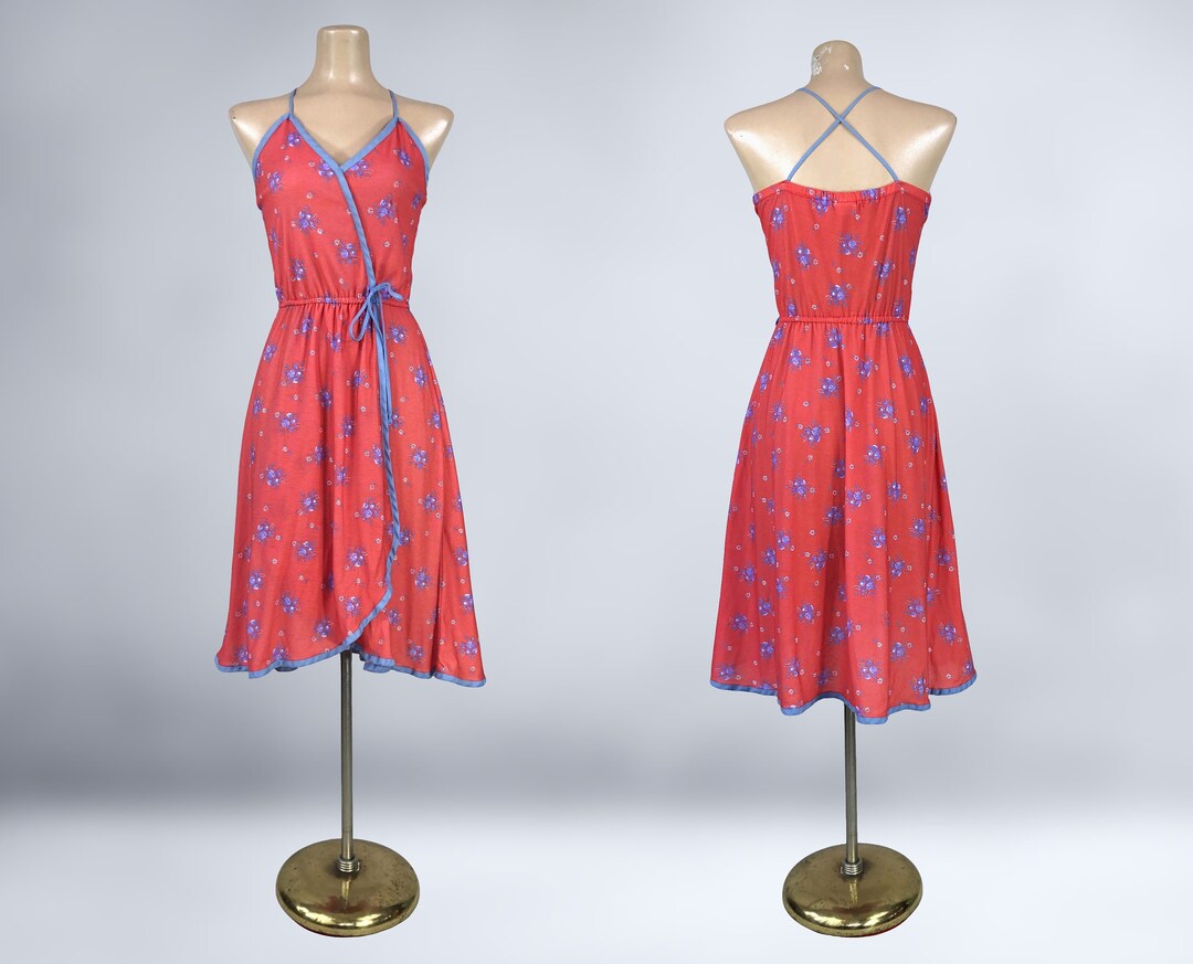 VINTAGE 70s Sun Dress by How Sweet It is Sz 9 Faux Wrap 1970s Open Back ...