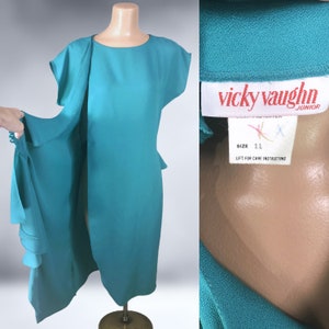 VINTAGE 80s Turquoise Draped Hip Swag Peplum Wrap Dress by - Etsy
