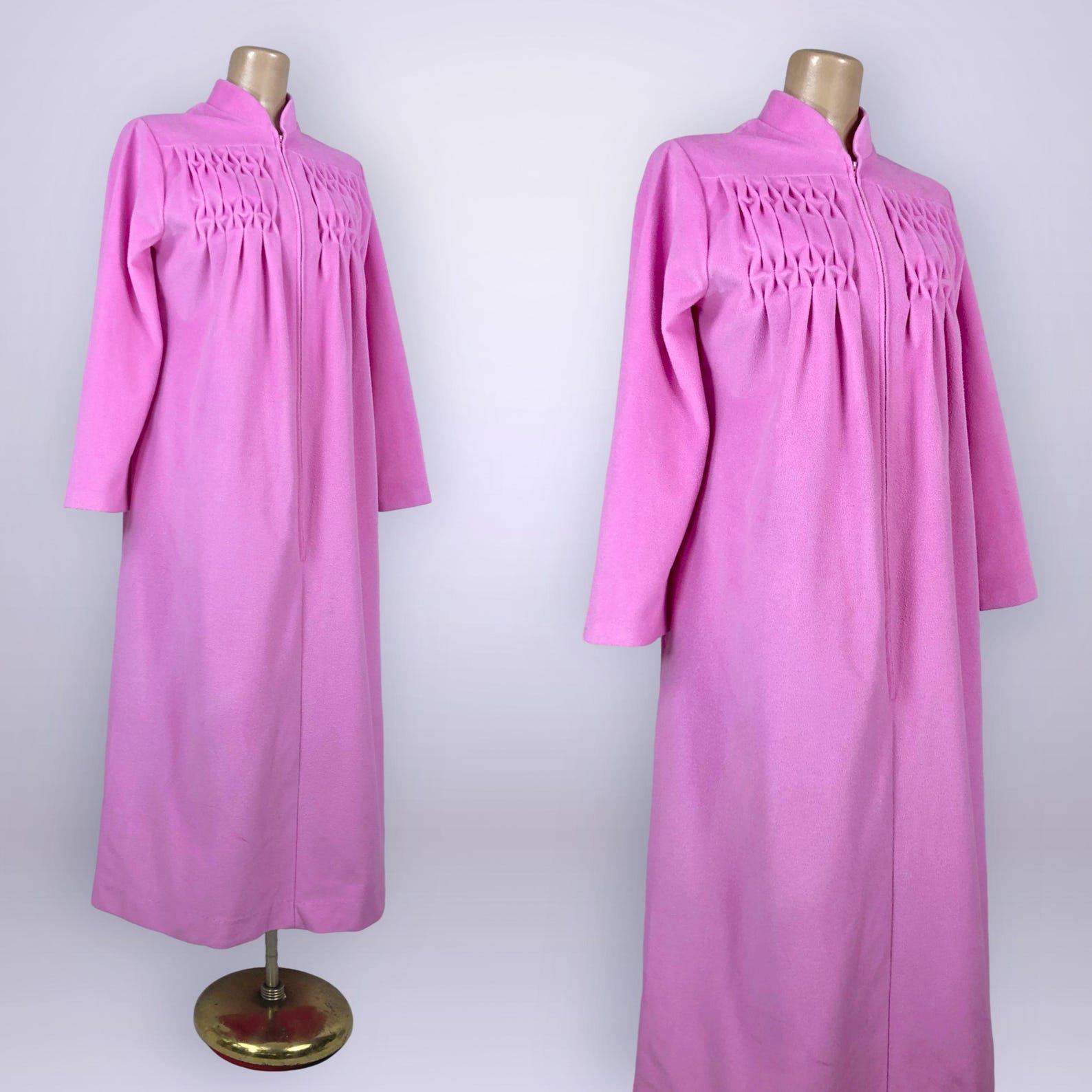 VINTAGE 80s Bubblegum Pink Velour House Coat by Kayser | Plush Zip ...