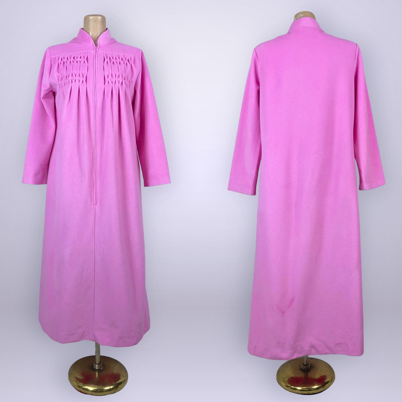 VINTAGE 80s Bubblegum Pink Velour House Coat by Kayser | Plush Zip ...