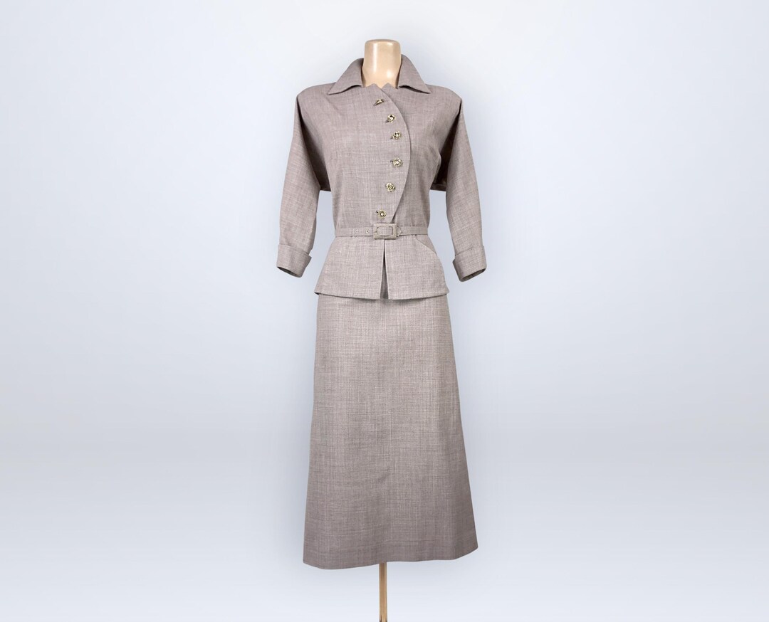 Vintage 40s Julette Rayon Gabardine Skirt Suit 16 Asymmetrical Peplum ...