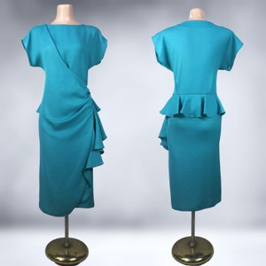 VINTAGE 80s Turquoise Draped Hip Swag Peplum Wrap Dress by - Etsy