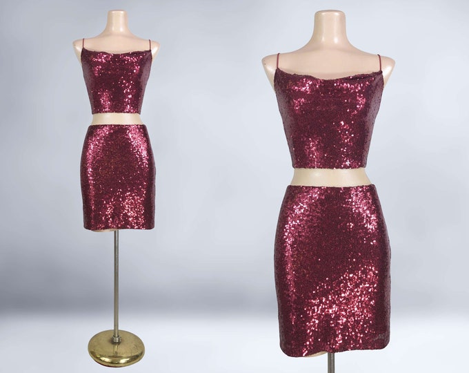 VINTAGE 2000s Y2K Sequin Crop Top and Mini Skirt Set by B. Smart M/L ...