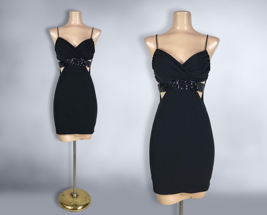 VINTAGE 90s Cutout Black Sequin Mini Party Dress by Roberta Sz 5/6 ...