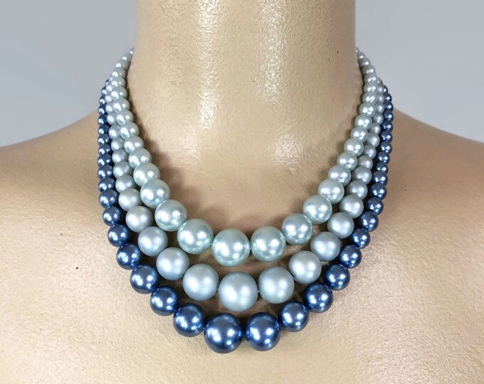 VINTAGE 50s Blue Pearl 3 Strand Beaded Necklace Choker JAPAN | 1950s ...