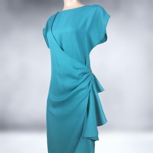 VINTAGE 80s Turquoise Draped Hip Swag Peplum Wrap Dress by - Etsy