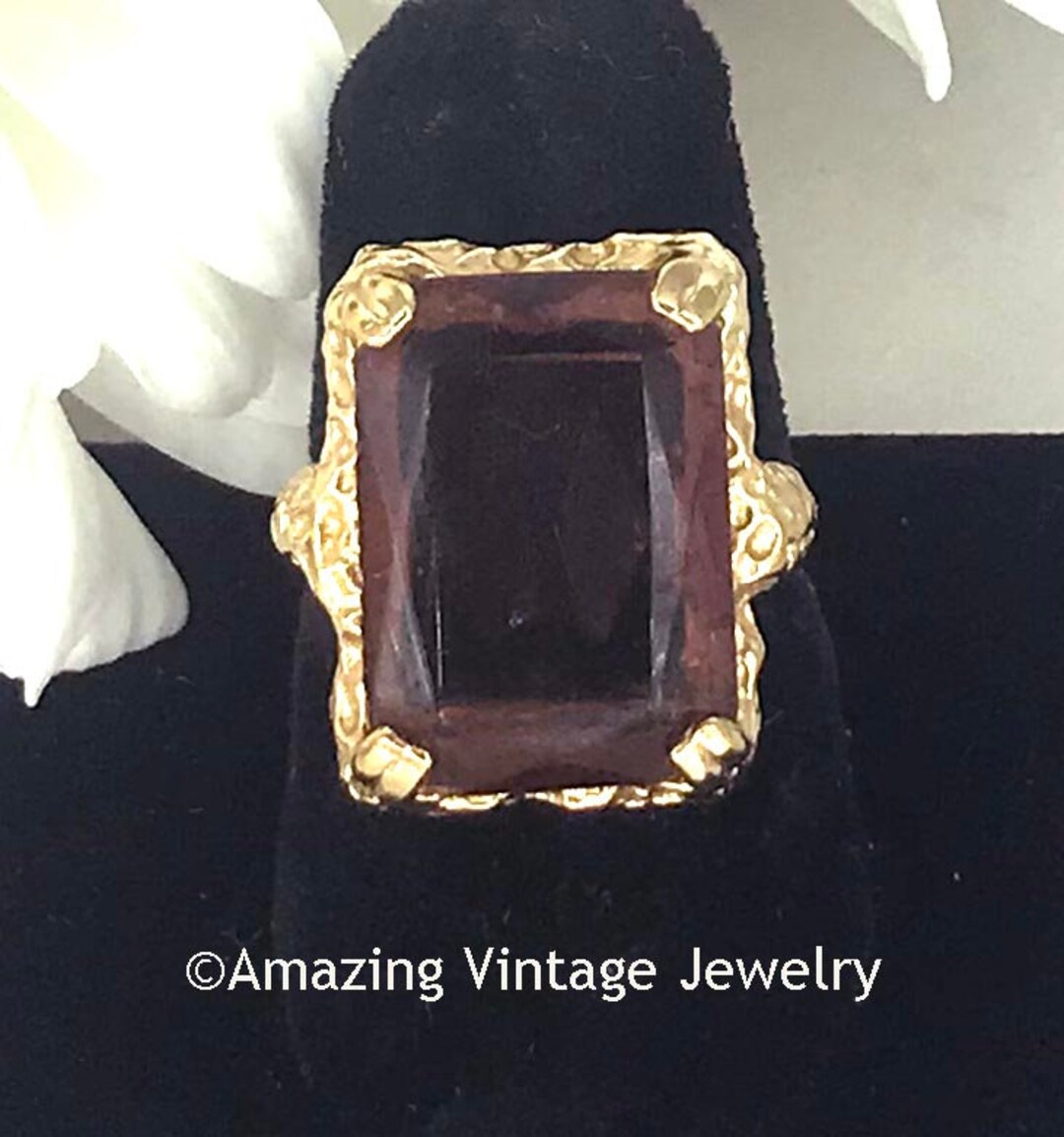 TWILIGHT Ring * Sarah Coventry * 1973 * Rectangular Amethyst Stone Set ...
