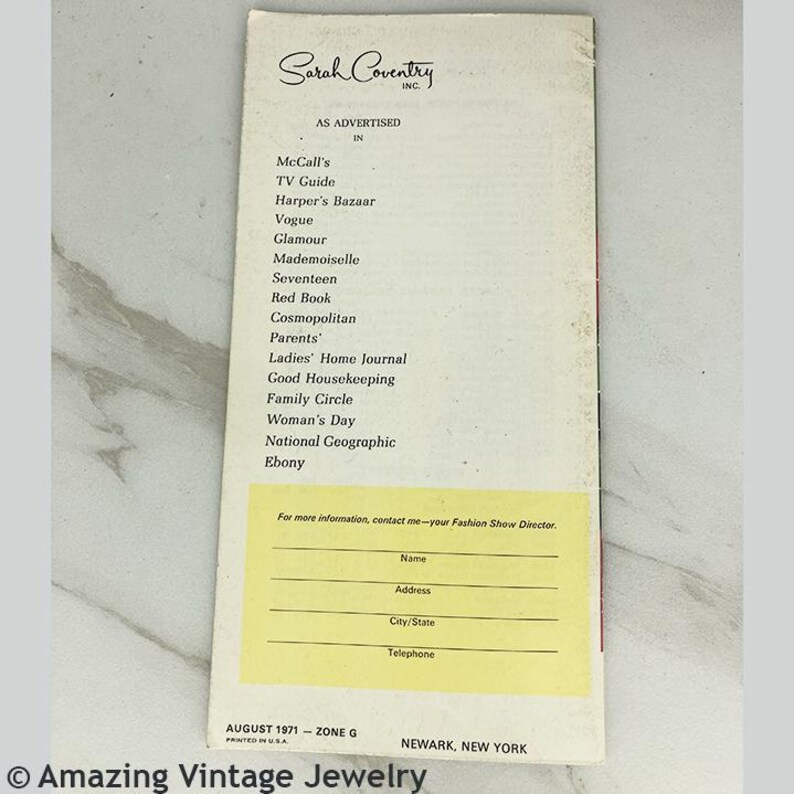 Sarah Coventry Catalog * AUGUST 1971 Catalog Zone G * Fall 1971 Sarah ...