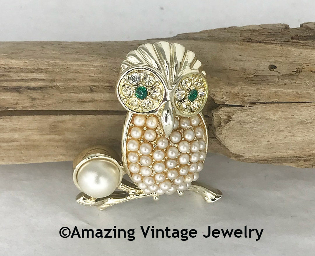 Sarah Coventry NIGHT OWL Pin From 1959 * Sarah Coventry Pearl Owl Pin ...