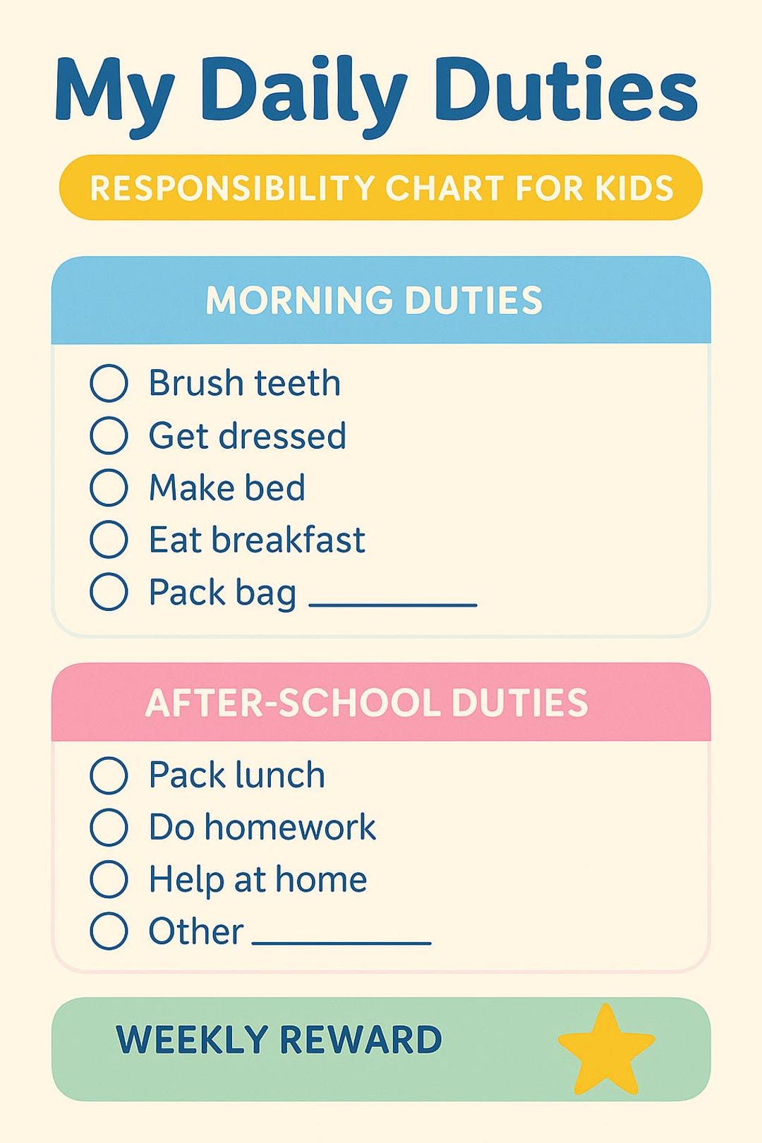 Kids’ Daily Duties Chart - Etsy