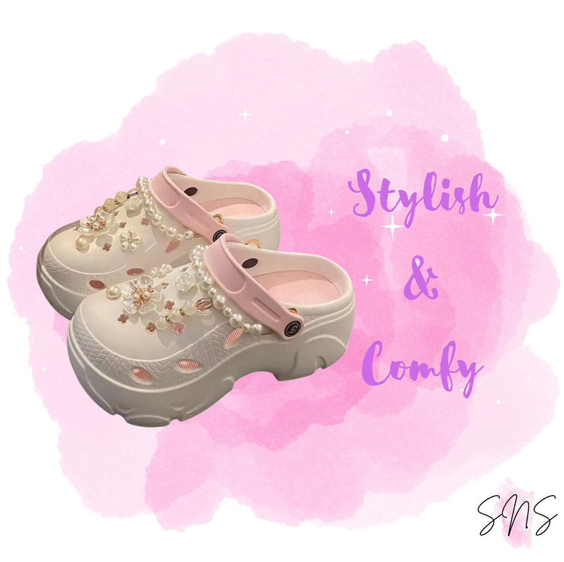 Pearl Embellished Clogs – Custom Bling Croc Charms Shoes – Cute Comfy ...