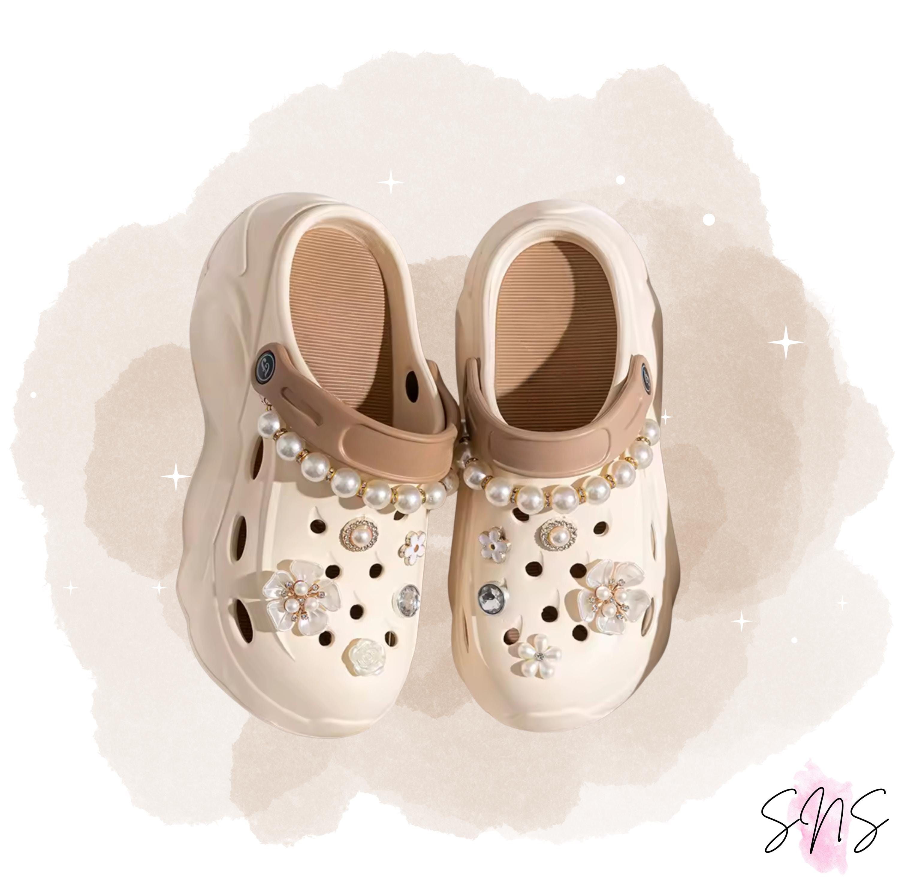 Pearl Embellished Clogs – Custom Bling Croc Charms Shoes – Cute Comfy ...