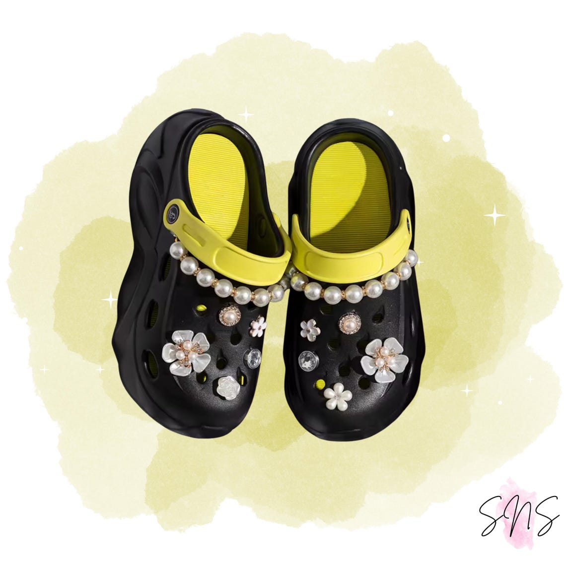 Pearl Embellished Clogs – Custom Bling Croc Charms Shoes – Cute Comfy ...