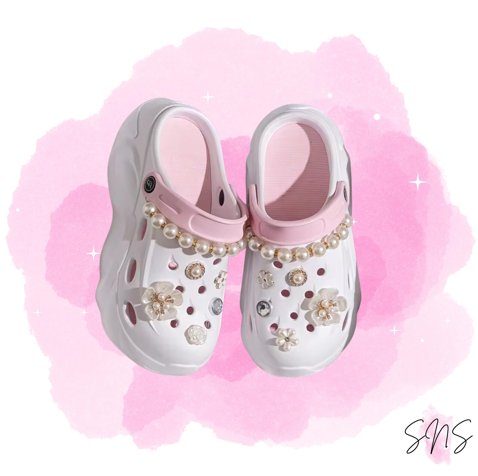 Pearl Embellished Clogs – Custom Bling Croc Charms Shoes – Cute Comfy ...