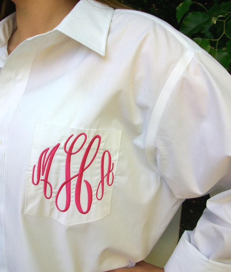 Monogrammed Button Down Shirt, Bride or Bridesmaid, Wedding Day Party ...