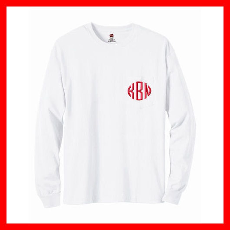 Monogrammed Pocket T Shirt, Long Sleeved, 11 Colors to Choose From ...