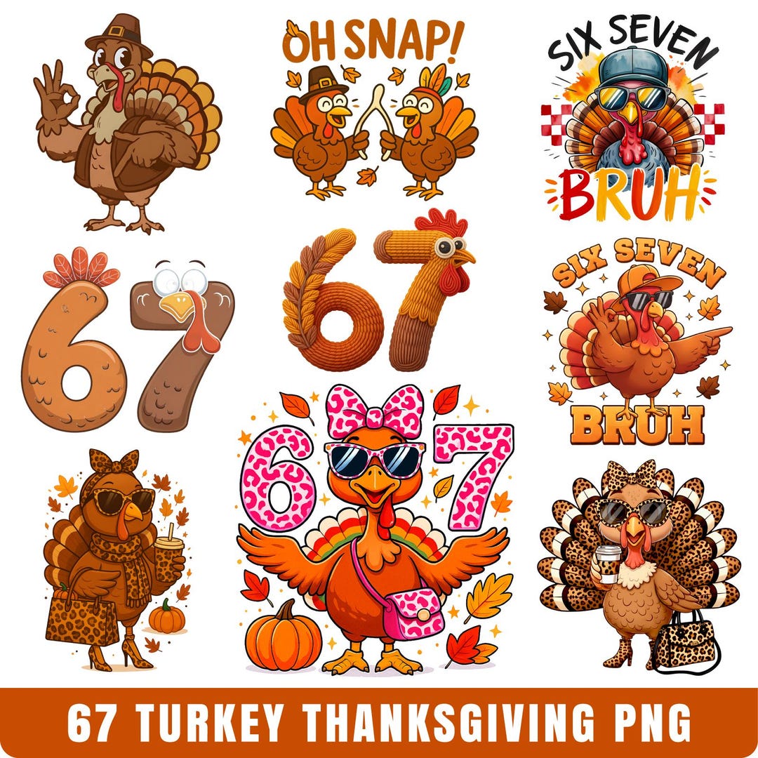 Funny Six Seven Meme Turkey Kids PNG, Cute Thanksgiving PNG, 300 DPI ...