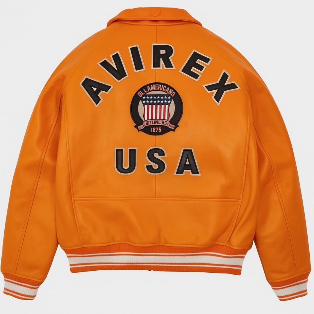 Orange Avirex Leather Bomber Jacket: Men's Retro Flight Jacket - Etsy