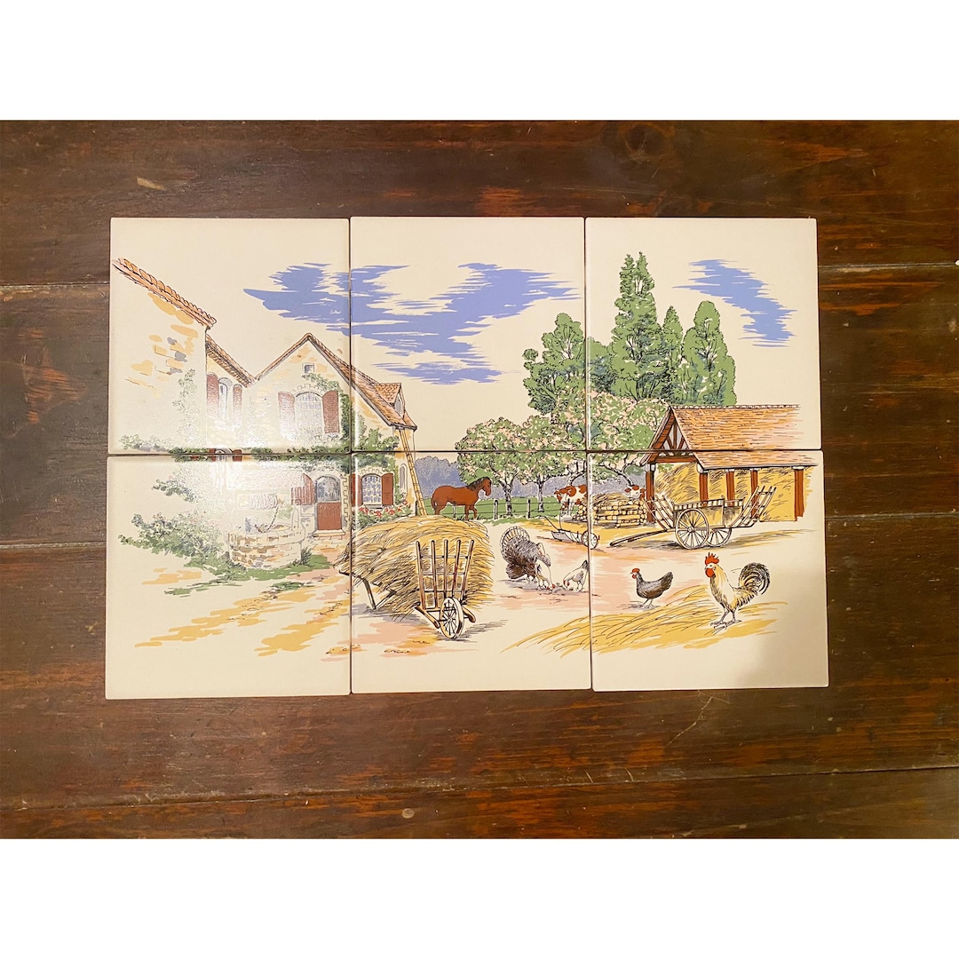 Vintage Farm Scene Tiles: Kitchen Backsplash Mural, Set of 6 - Etsy