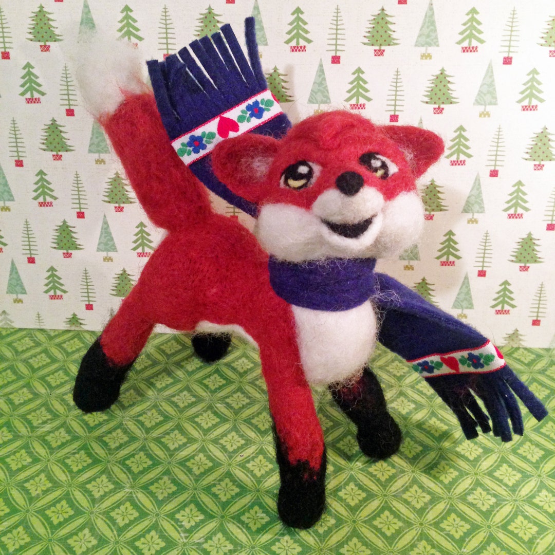 Red Fox Figurine Fox Felt Soft Sculpture With Removable Scarf Poseable ...