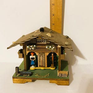 German Weather House BANK Chalet Vintage Wooden Thermometer Barometer ...