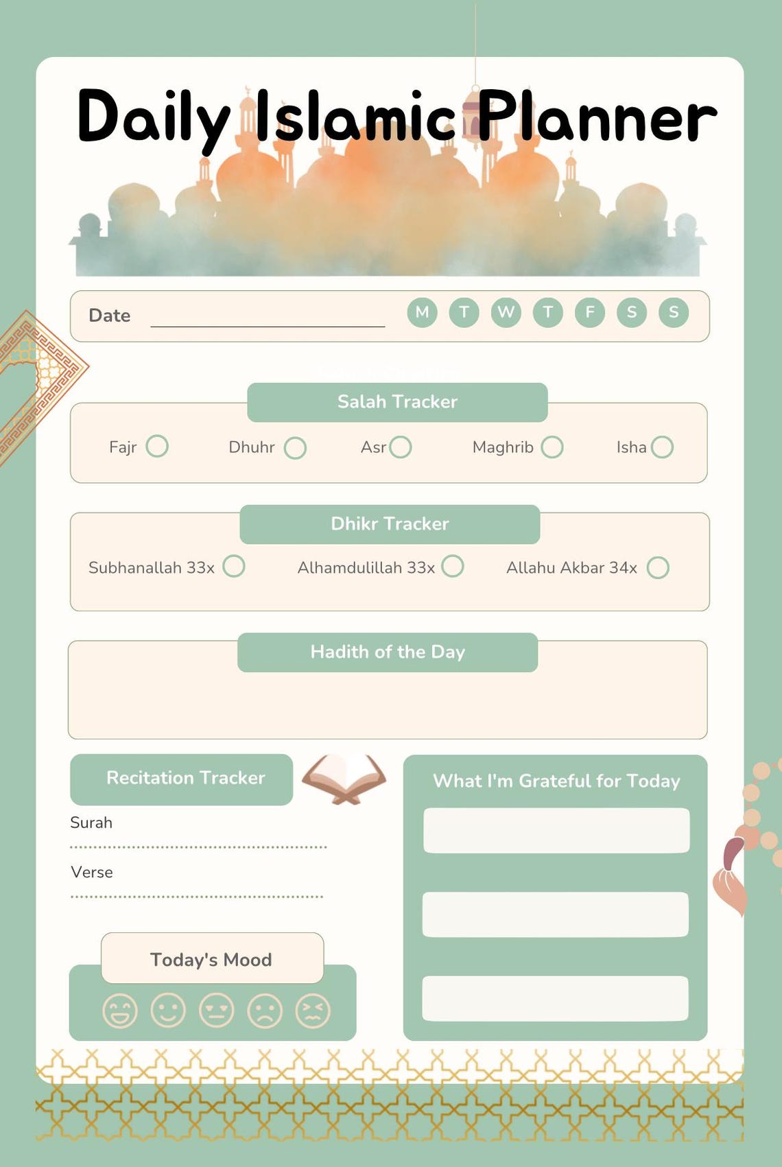 Printable Islamic Daily Planner | Muslim Prayer & Quran Tracker | A4 ...