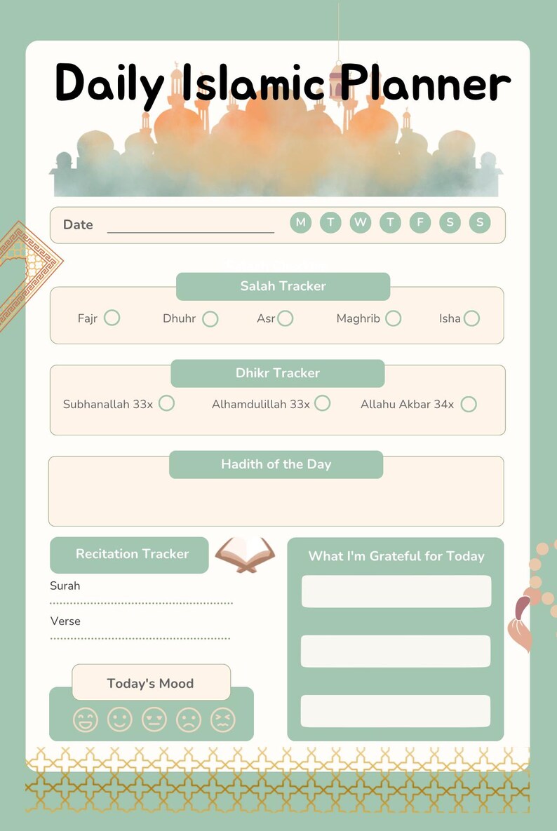 Printable Islamic Daily Planner | Muslim Prayer & Quran Tracker | A4 ...