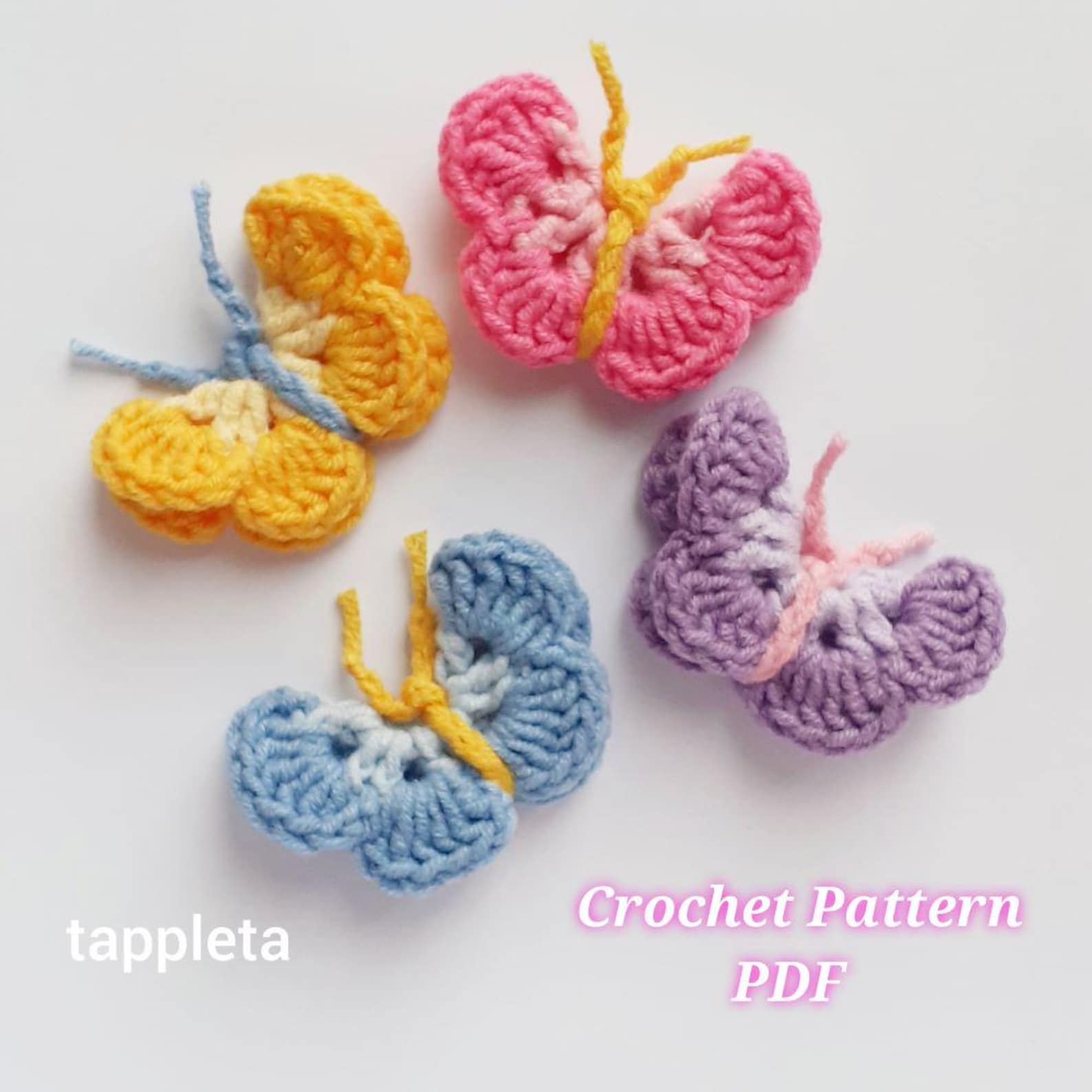 Butterfly Crochet Pattern, Easy Crochet Small Butterflies Aplique ...