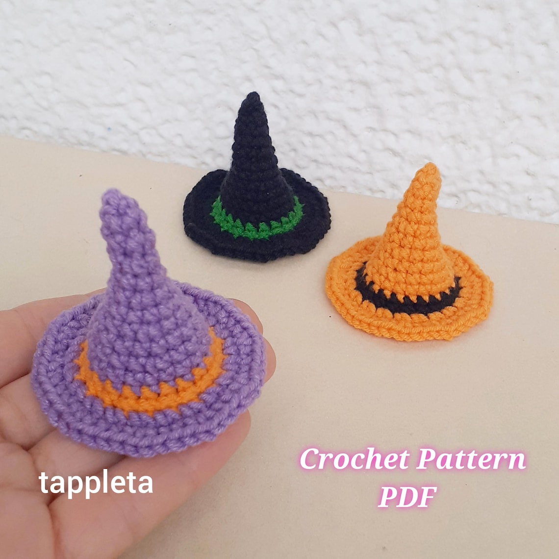 Mini Witch Hat Crochet Pattern, Halloween Mini Hat, Tiny Hat Amigurimi ...