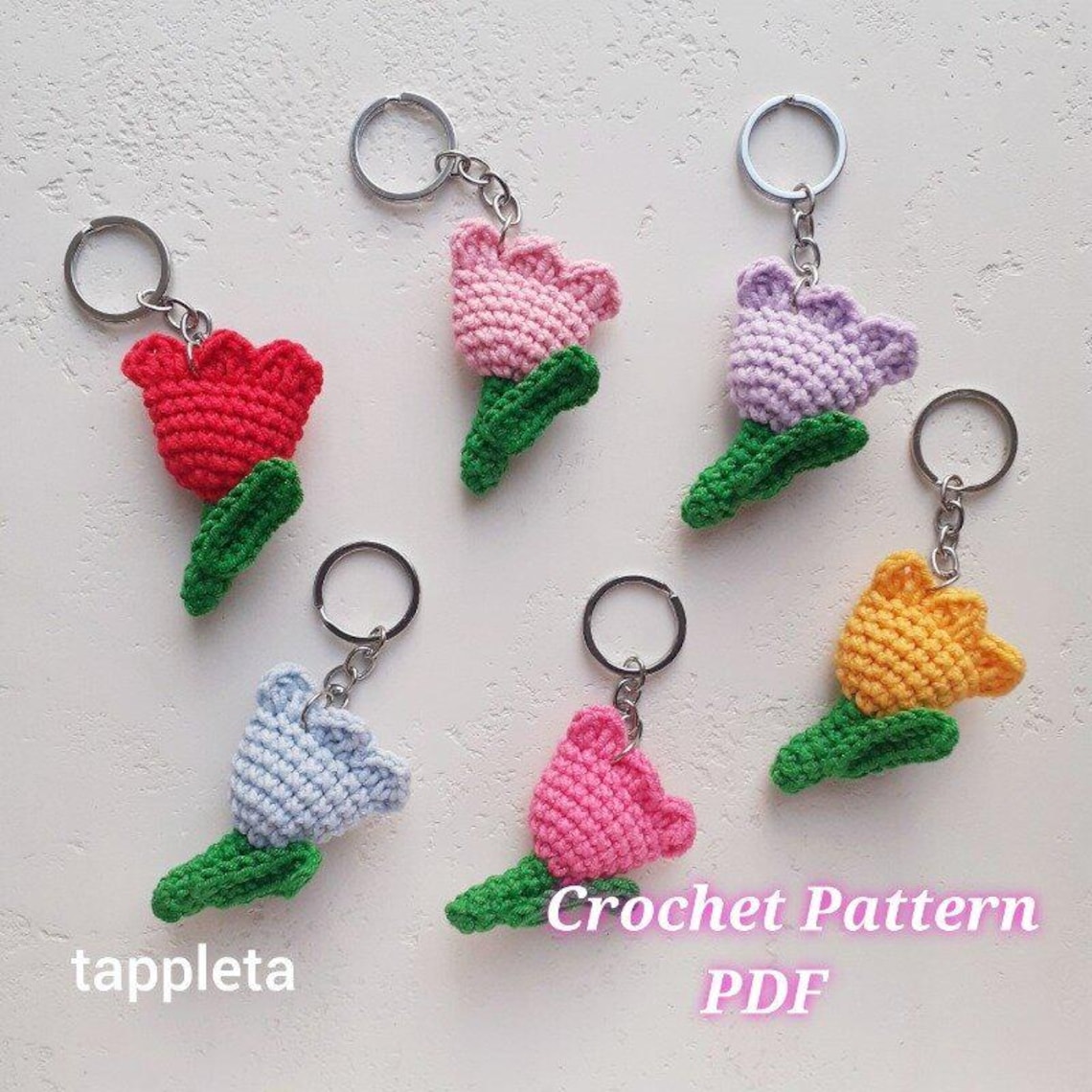 Tulip Key Chain Crochet Pattern, Mini Flower Crochet, Mother Day Gift ...