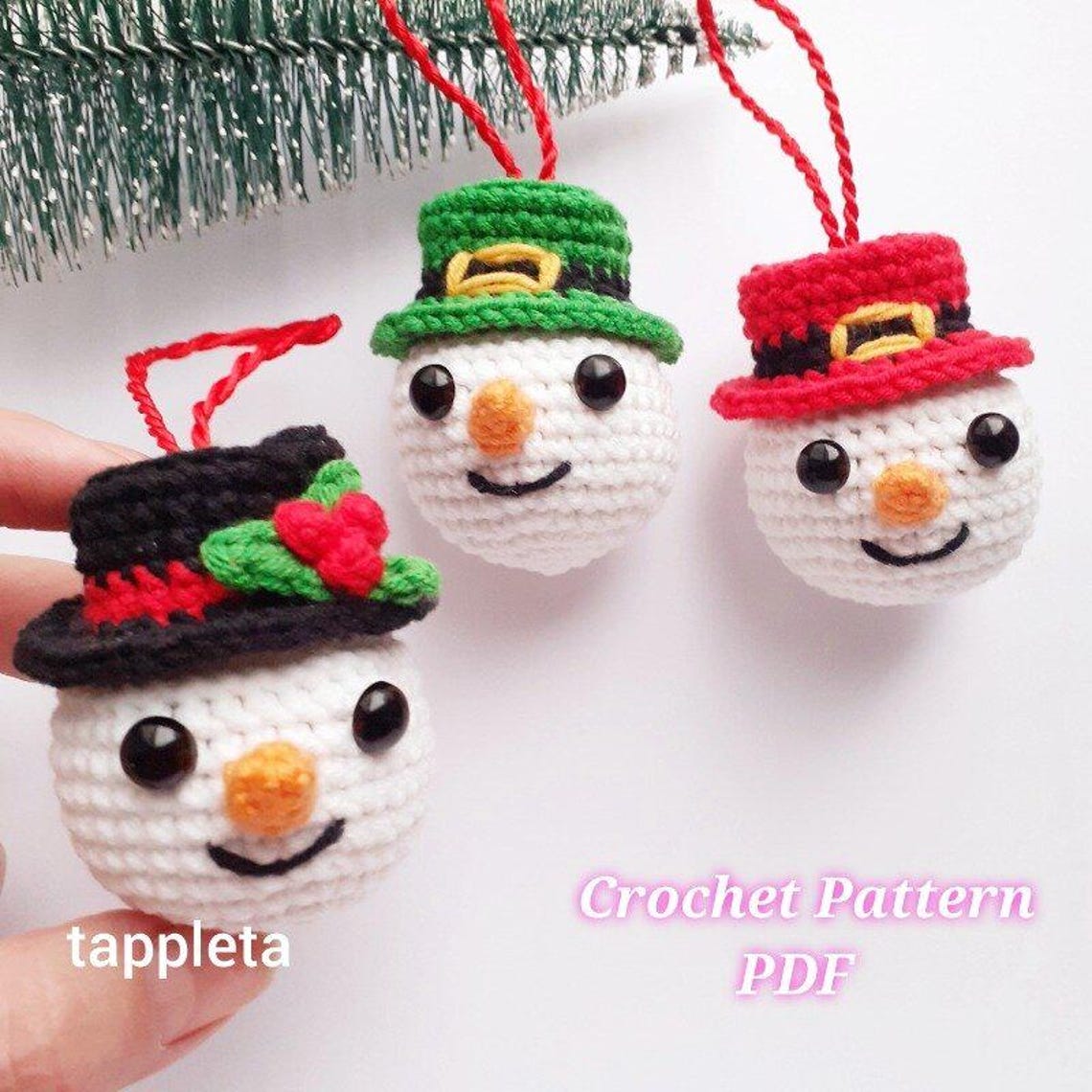 Snowman Baubles With Hats Crochet Pattern, Amigurumi Snowman Ornament ...