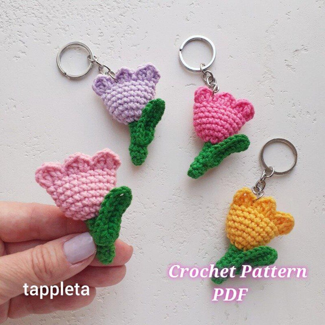 Tulip Key Chain Crochet Pattern, Mini Flower Crochet, Mother Day Gift ...