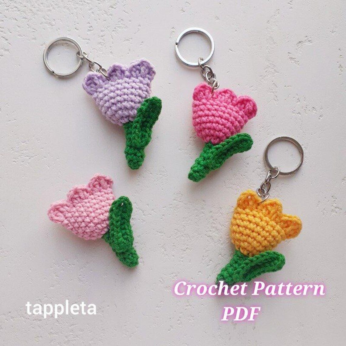 Tulip Key Chain Crochet Pattern, Mini Flower Crochet, Mother Day Gift ...