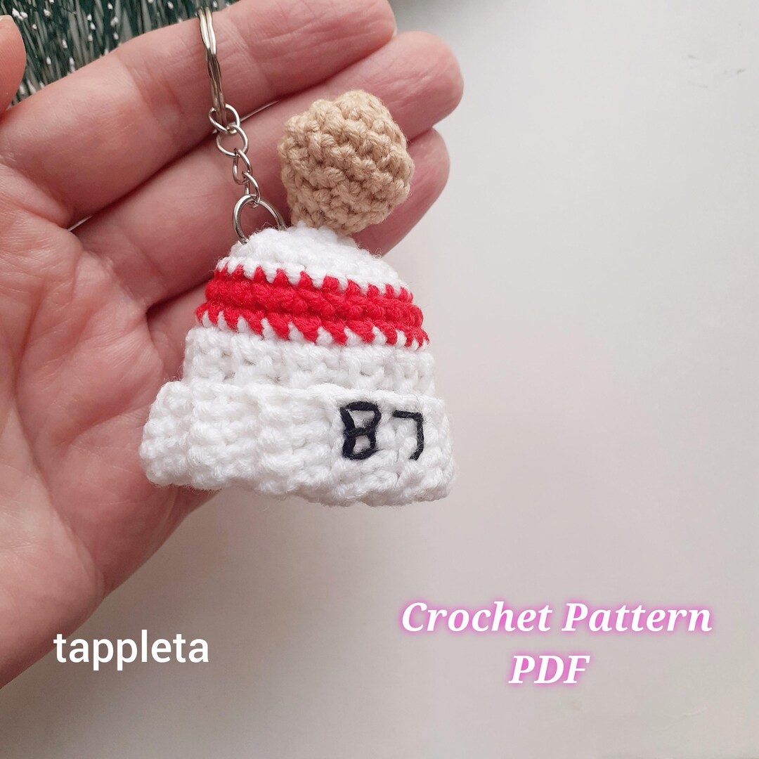 Red Striped Mini Beanie Crochet Pattern, Crochet Hat Keychain for ...