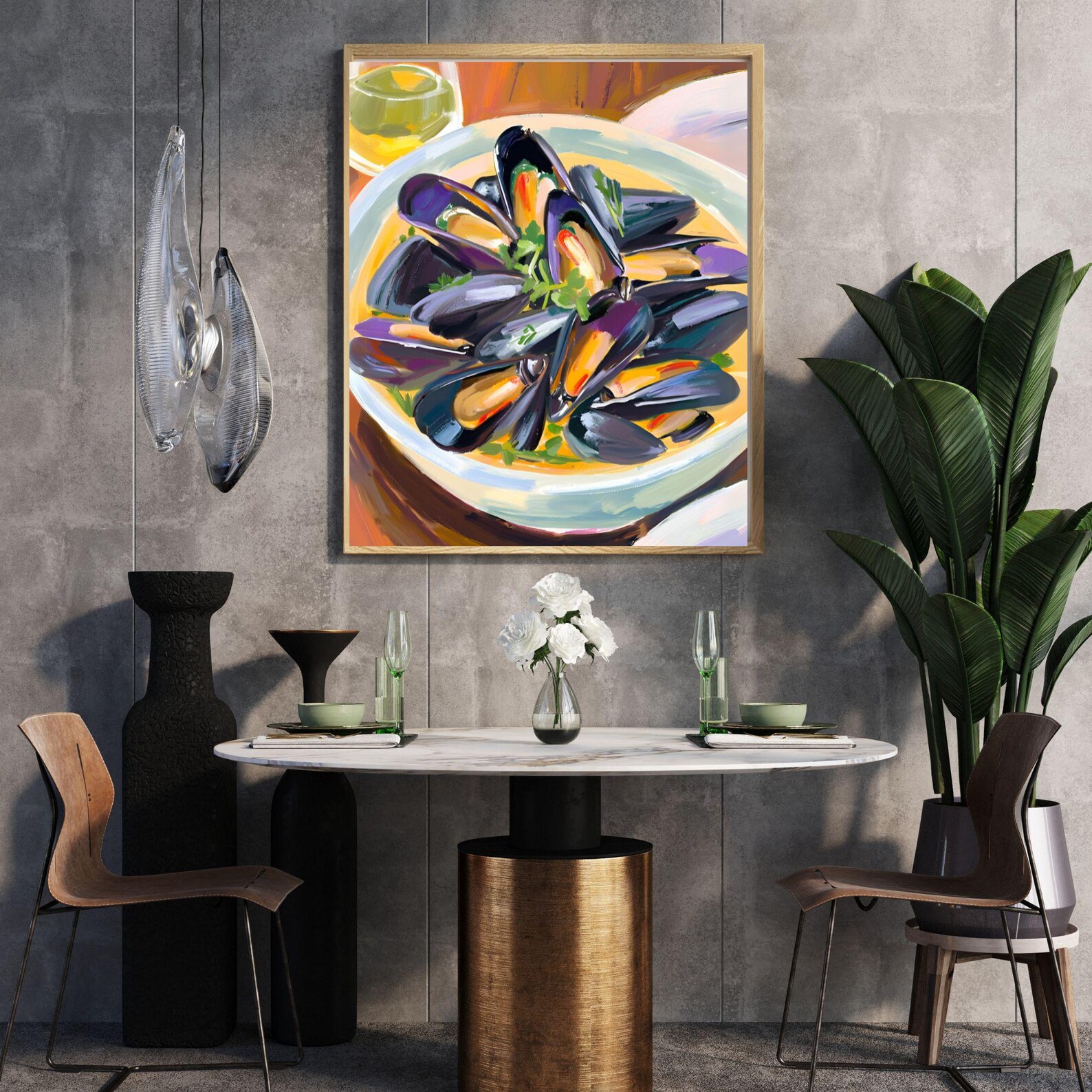 French Mussels Poster, Digital Kitchen Wall Art, Mussels Illustration ...