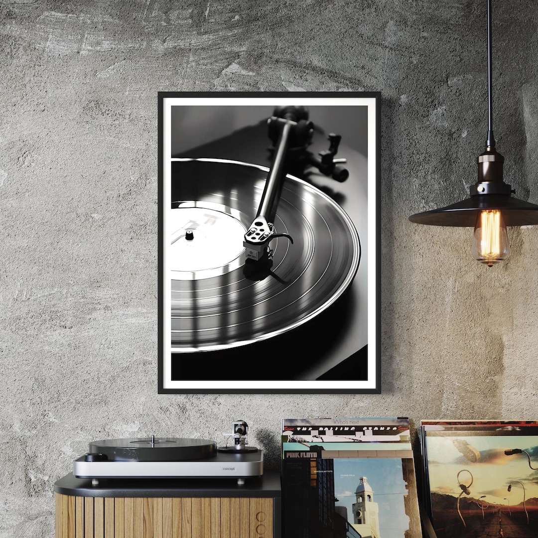 Vinyl Record Player Print: Black and White Music Poster (digital ...