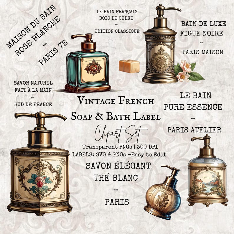 Vintage French Soap Label Clipart | Parisian Bath PNG (digital Download ...